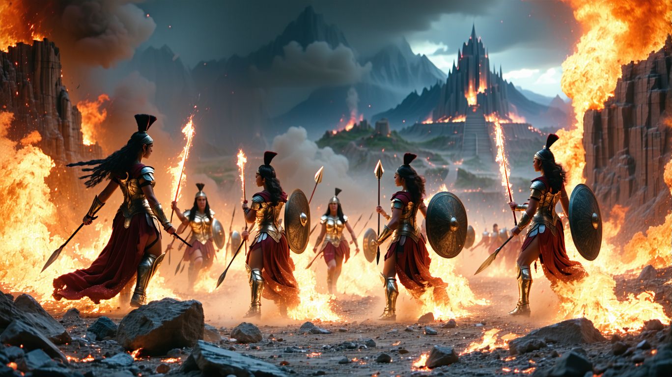 Stable Diffusion prompt: Amazon women fighting hades, to ...