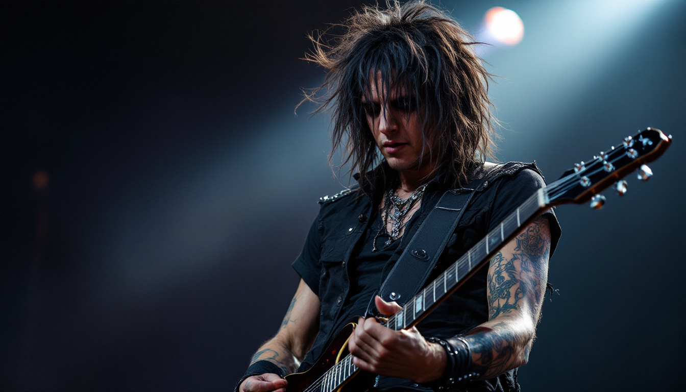 FLUX prompt: Rock musician with guitar, rim lighting from...