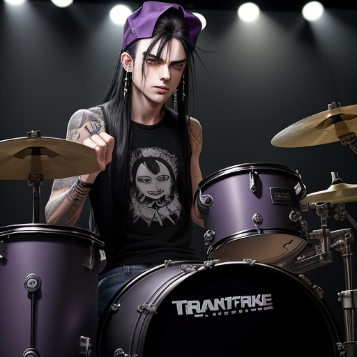 DreamShaper prompt: Male, drummer, long straight black ha...