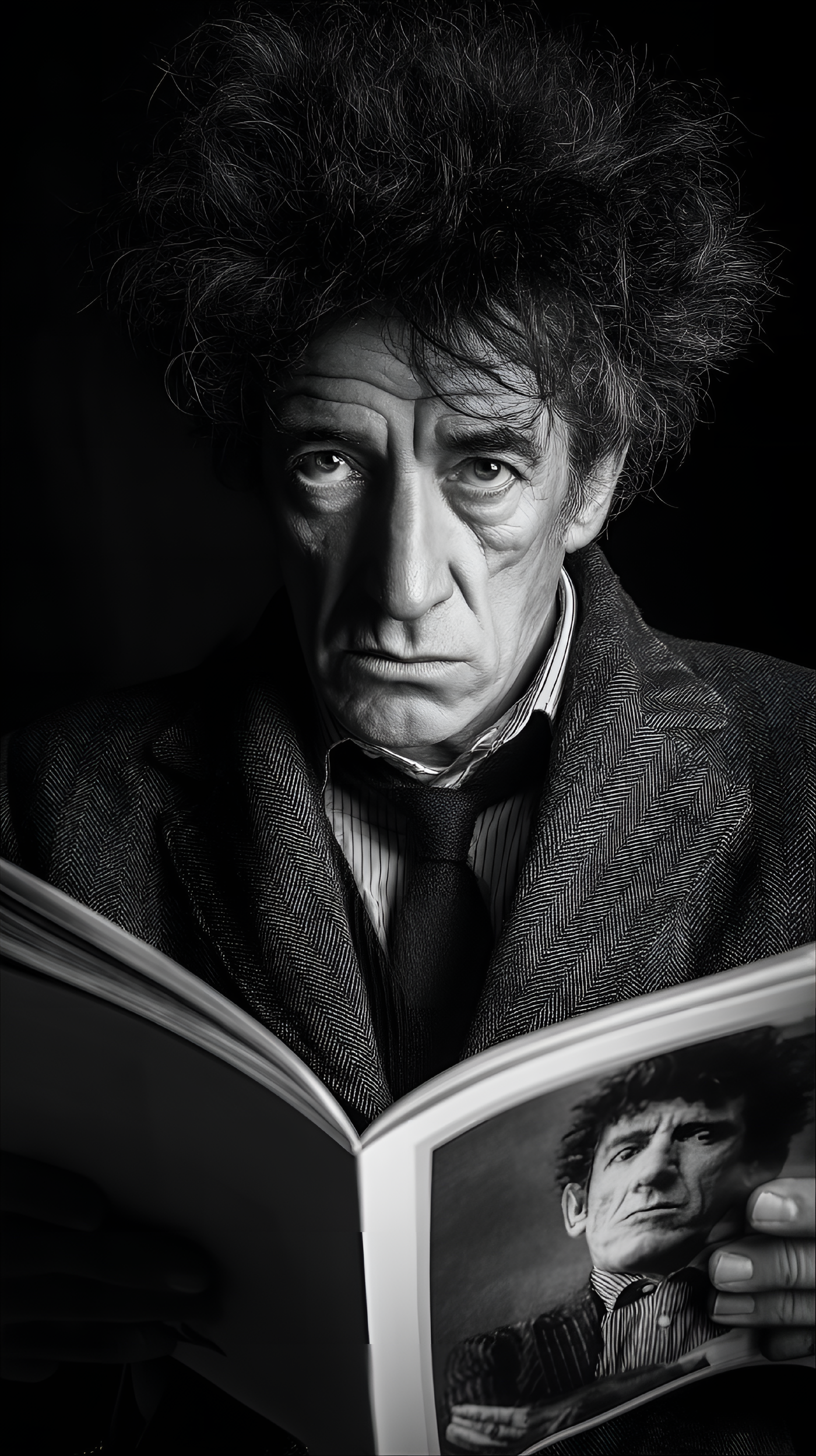 Midjourney prompt: Close-up grayscale portrait of a man,