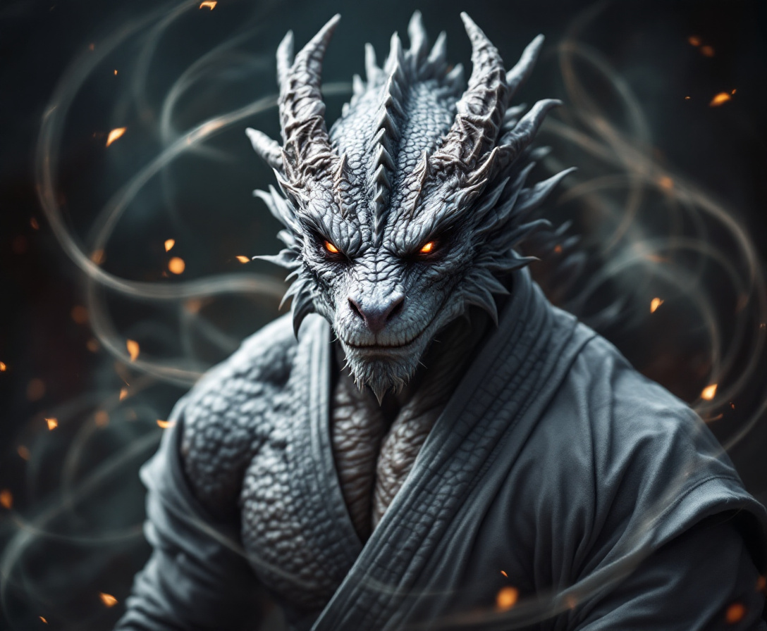 FLUX prompt: headshot of a buff male back-scaled Dragonbo...
