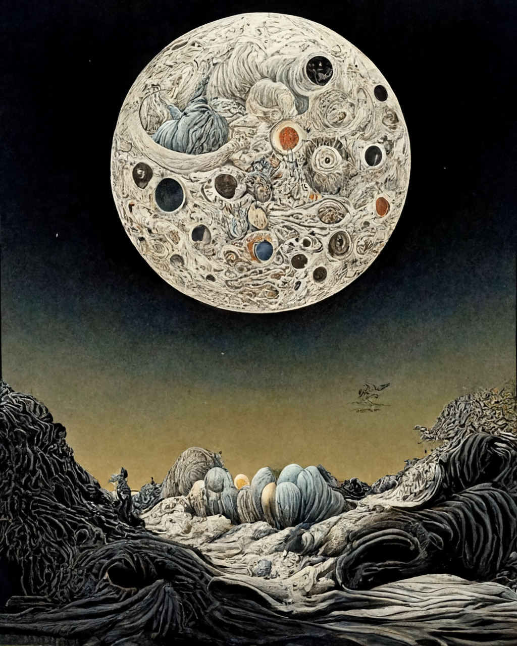Midjourney prompt: Graeme Base highly detailed moon illus...