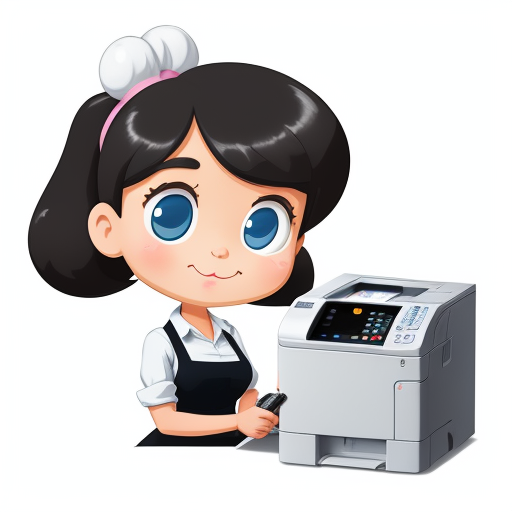 DreamShaper prompt: a cute girl working whit her printer,...