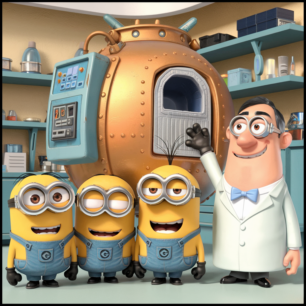 Ideogram prompt: A picture of the Minions and Professor G...
