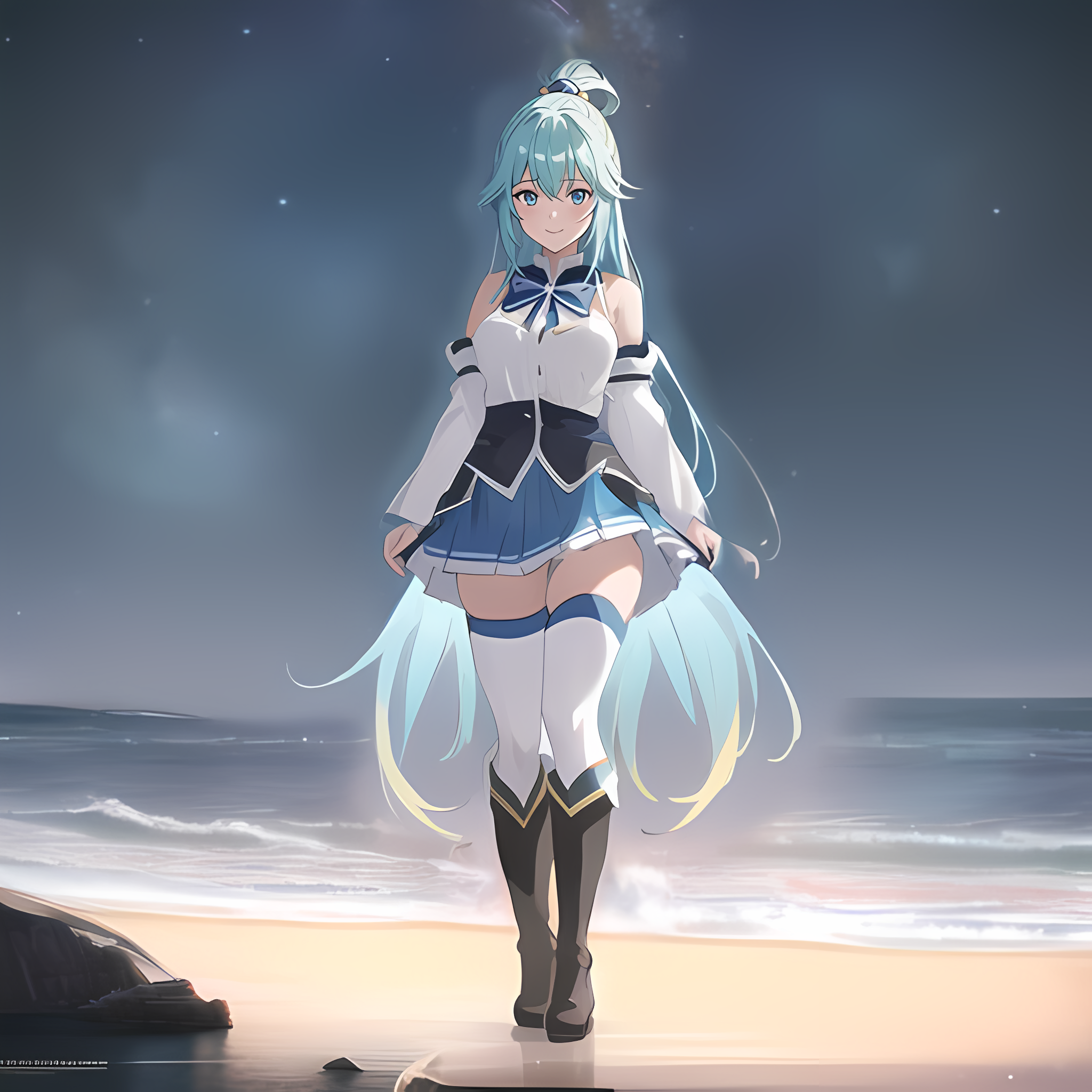 Stable Diffusion prompt: 1girl, aqua_\(konosuba\), blue_f...
