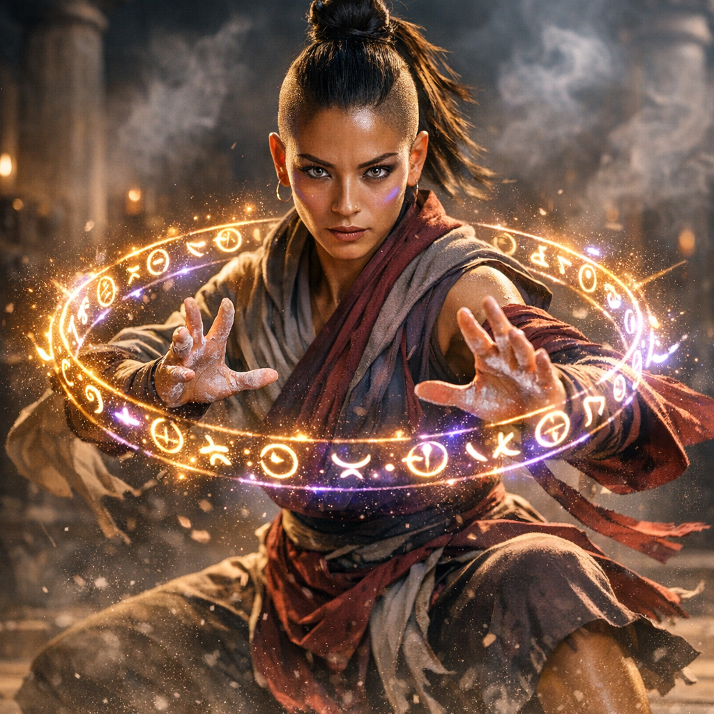 ChatGPT Image prompt: A stunning arcane monkess captured ...