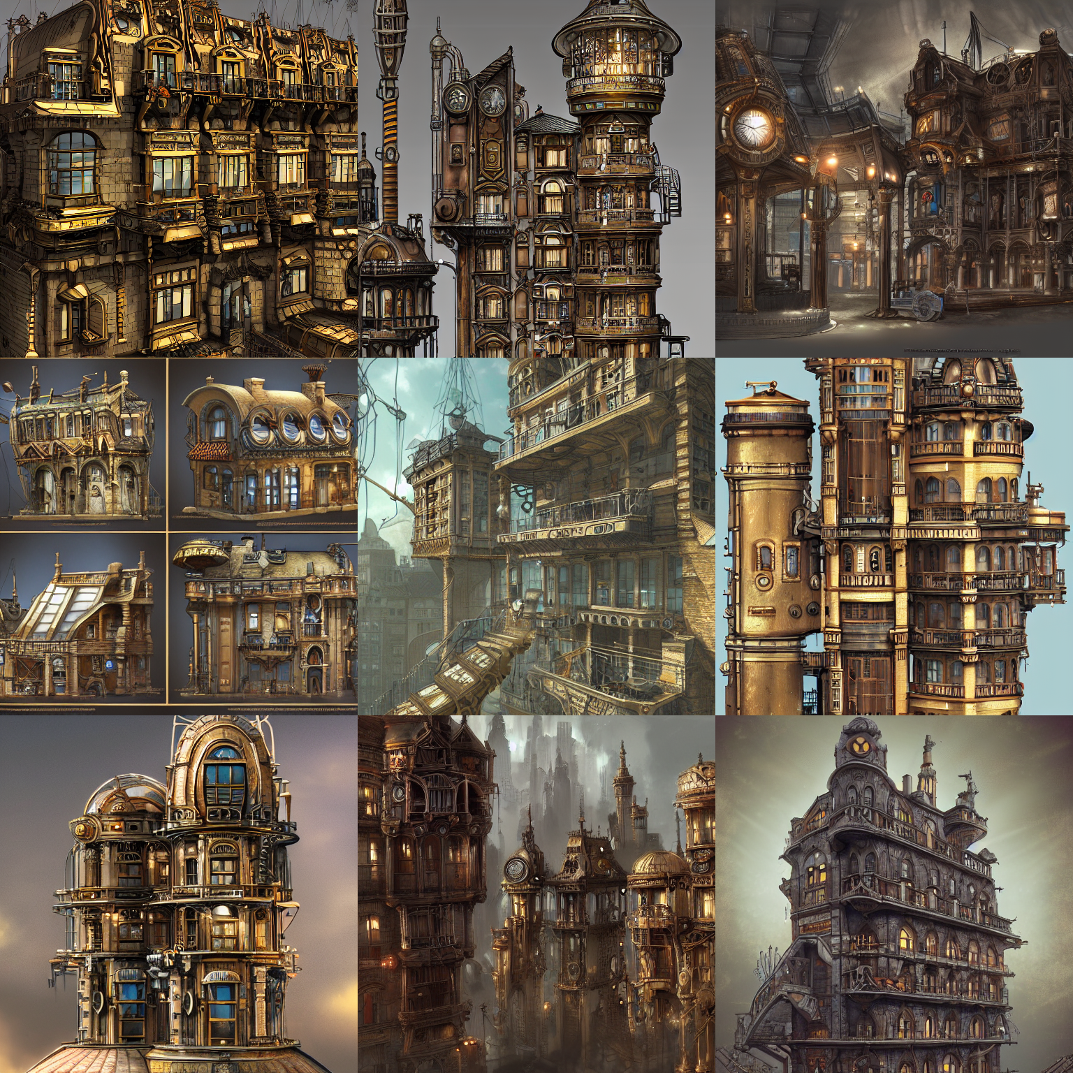 Stable Diffusion prompt: Steampunk architecture concepts....