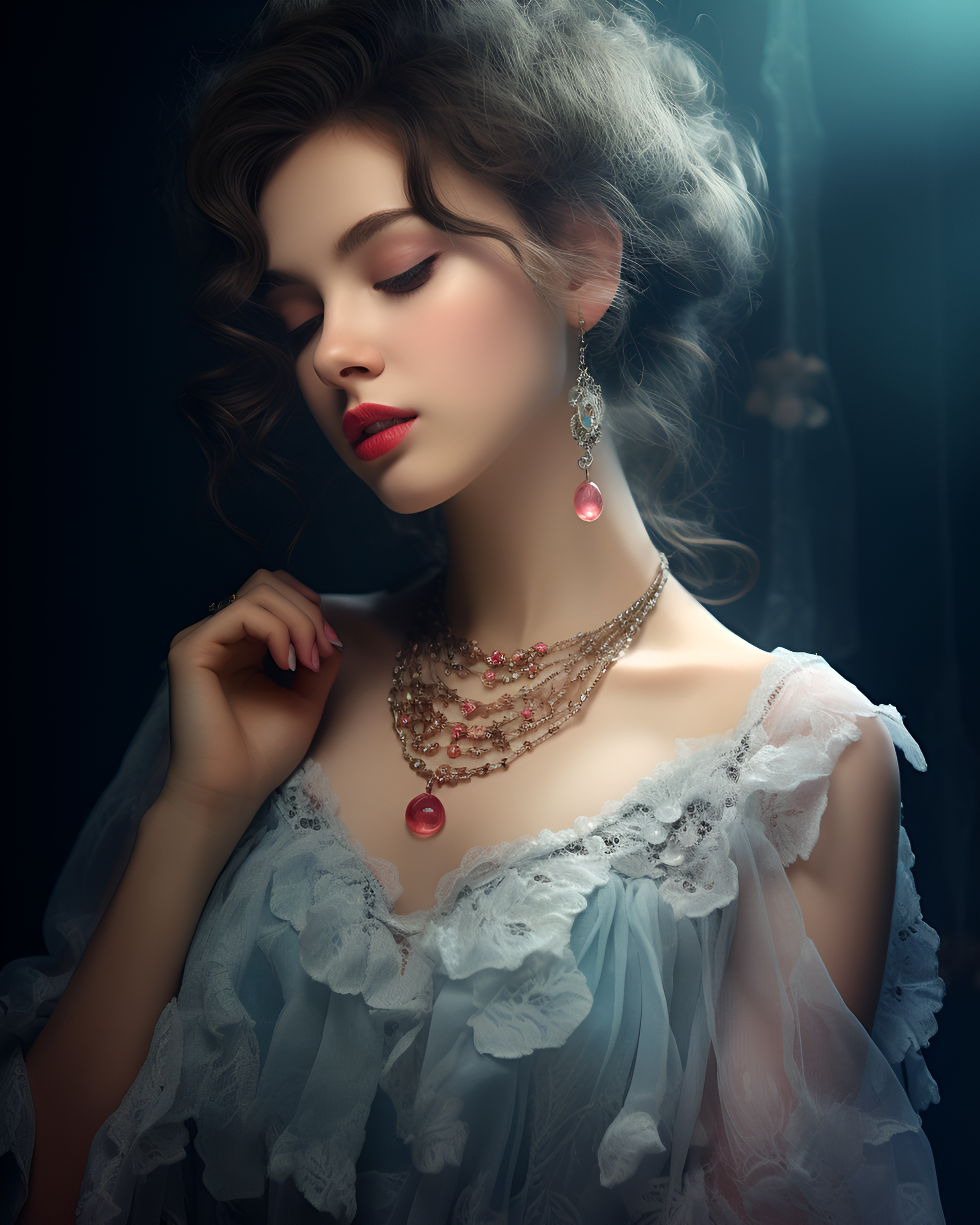 Midjourney prompt: Studio Fashion Portrait of Model, Neck...