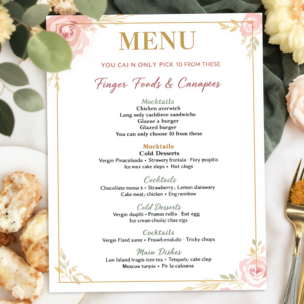 FLUX prompt: "Design a visually stunning and elegant menu...