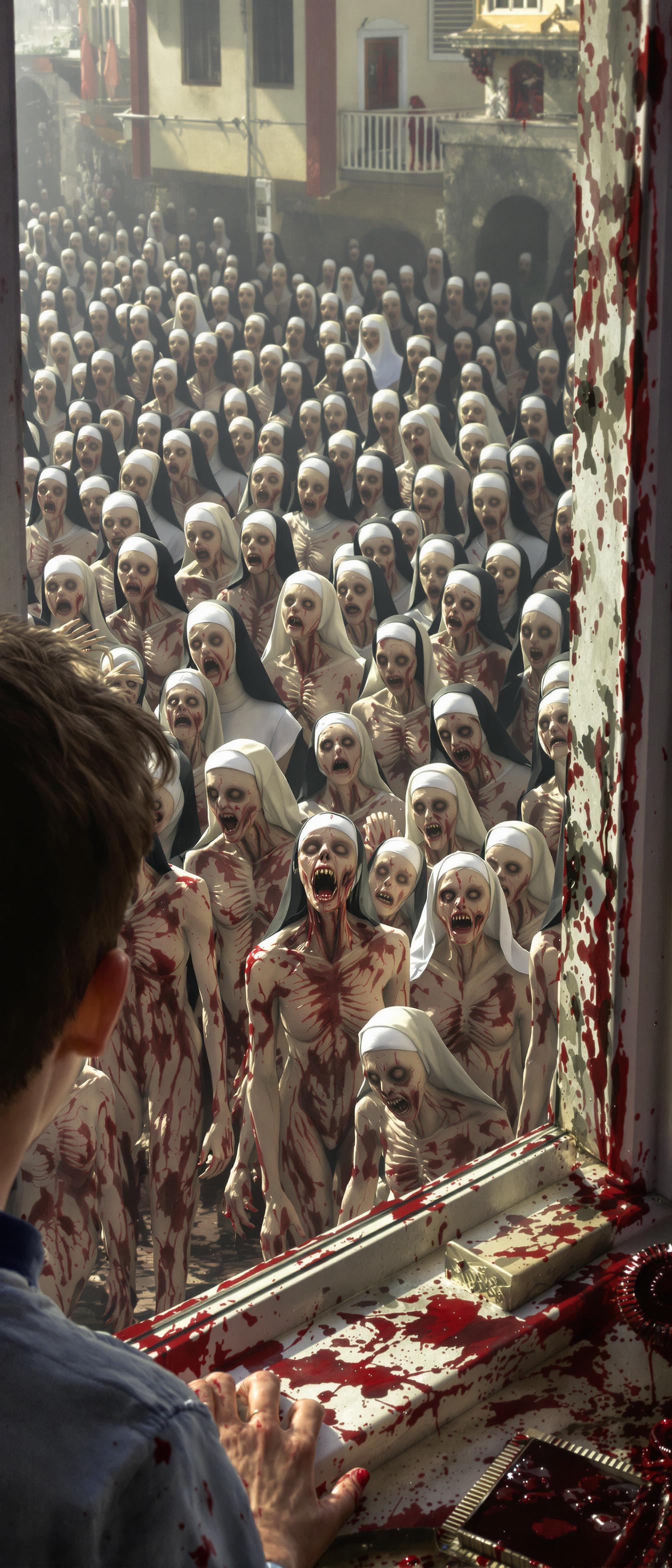 FLUX prompt: A boy looking from a window at daylight and ...