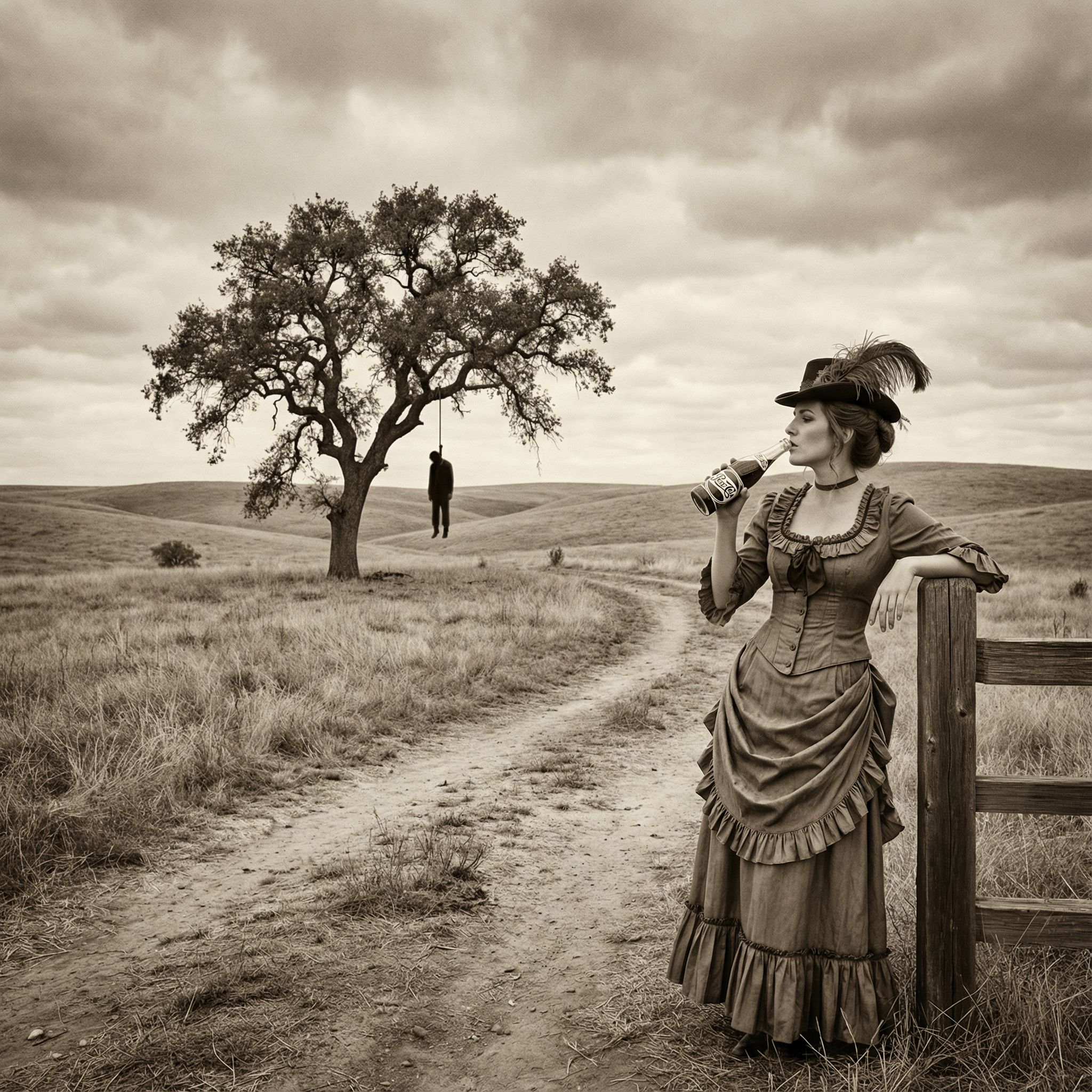 Nano Banana prompt: old west, countryside with one tree,