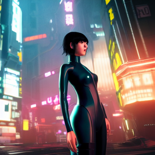 Stable Diffusion prompt: girl, blade runner, ghost in the...