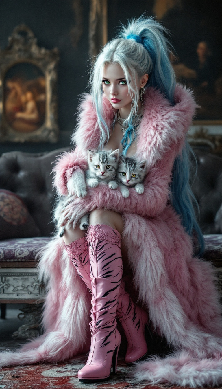 FLUX prompt: Evergarden, full body open furry costume wit...