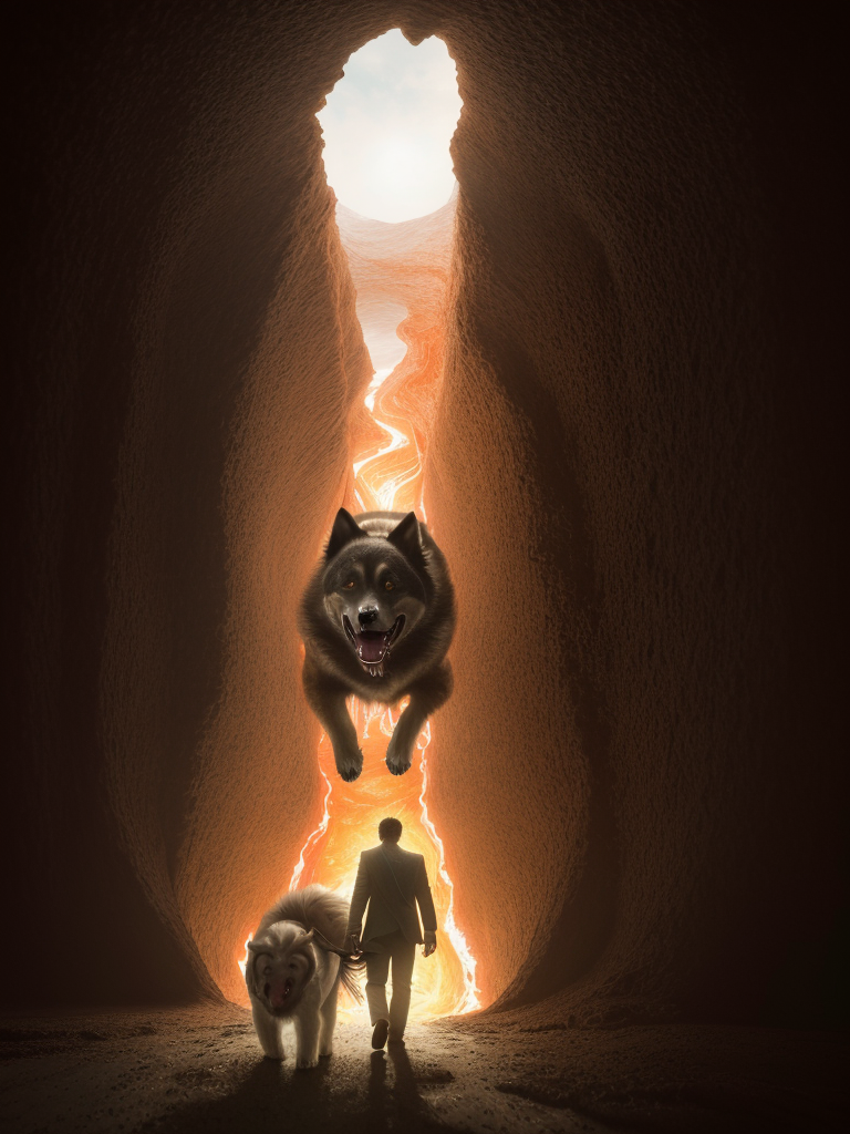 epiCRealism prompt: photo of Elon Musk walking a giant do...