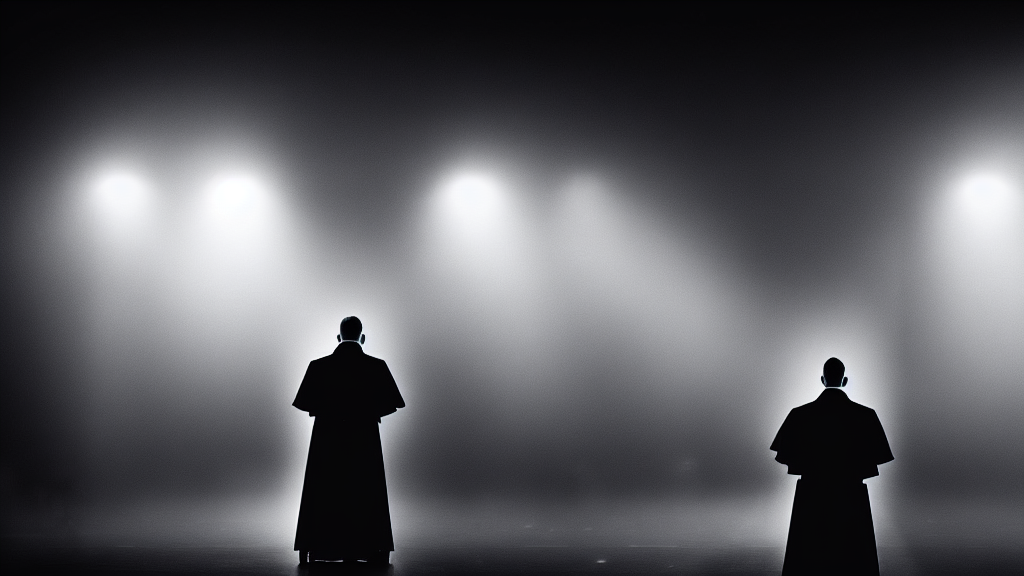 Stable Diffusion prompt: a priest stands on a podium in f...