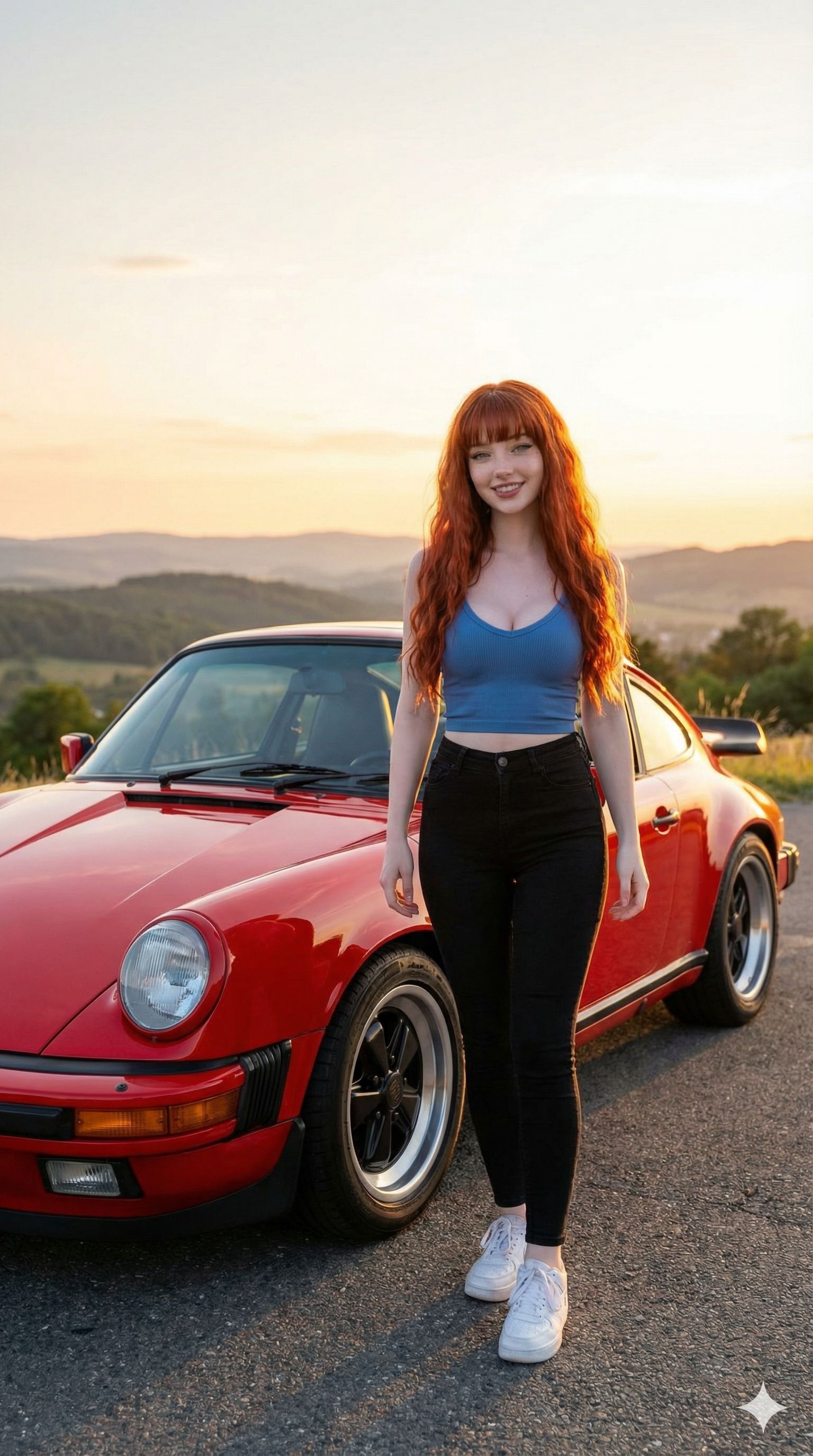 Nano Banana prompt: haz a esta chica posando con un coche...