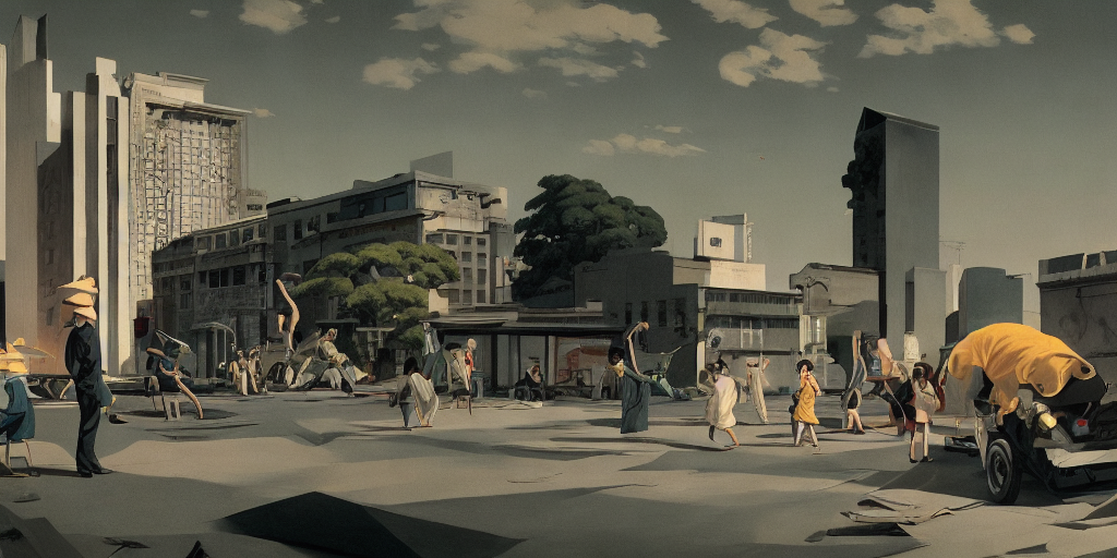 Stable Diffusion prompt: japan, neo rauch, edward hopper,...