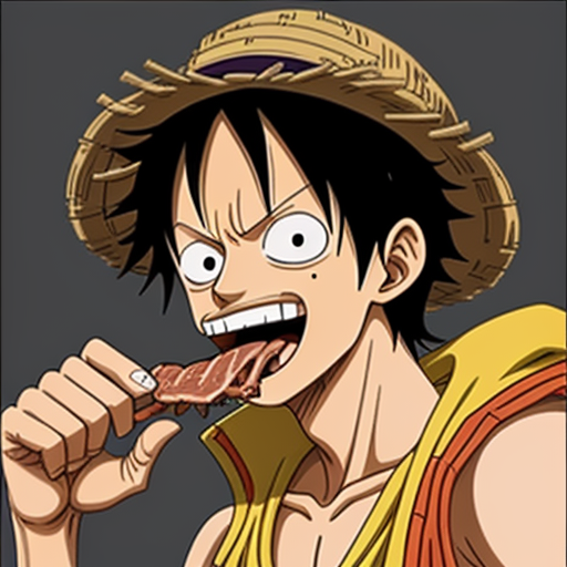 DreamShaper prompt: A drawing of Luffy from One Piece eat...