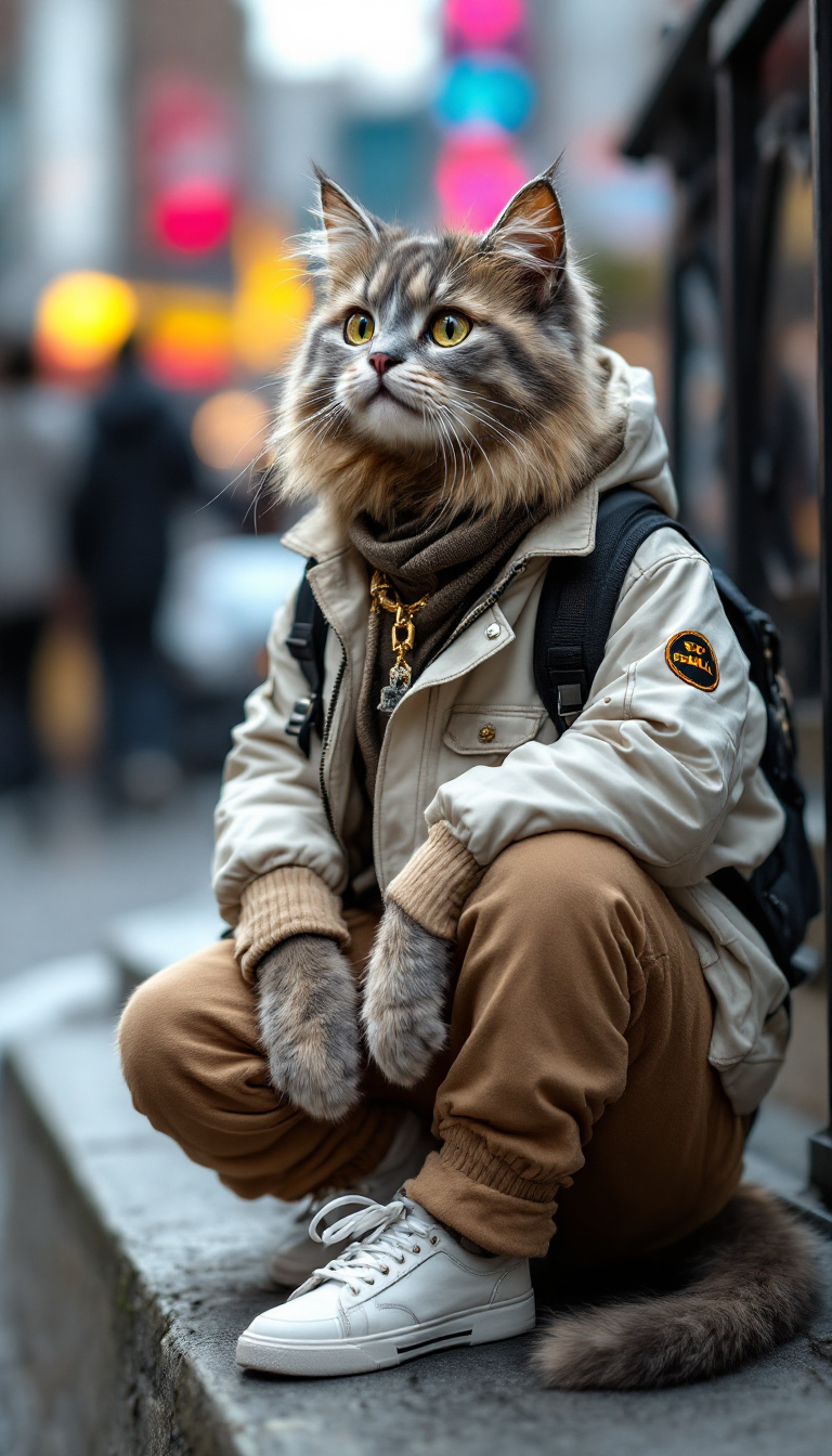 FLUX prompt: anthropomorphic, a cat named ”street style K...