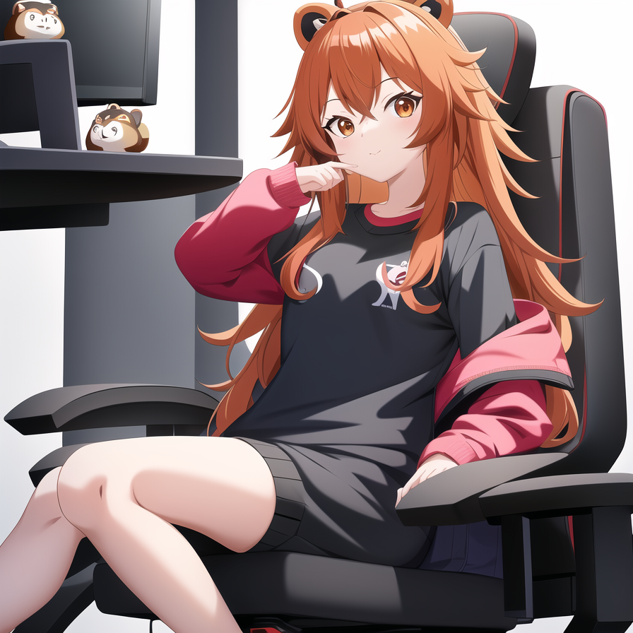 Anything prompt: Cute tanuki woman in cute jumper sitting...