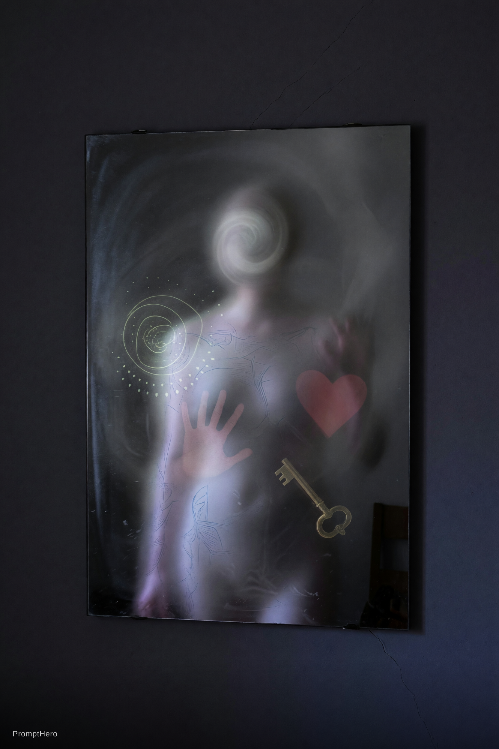 Grok Image prompt: A mirror in a dark room. Not old, not ...