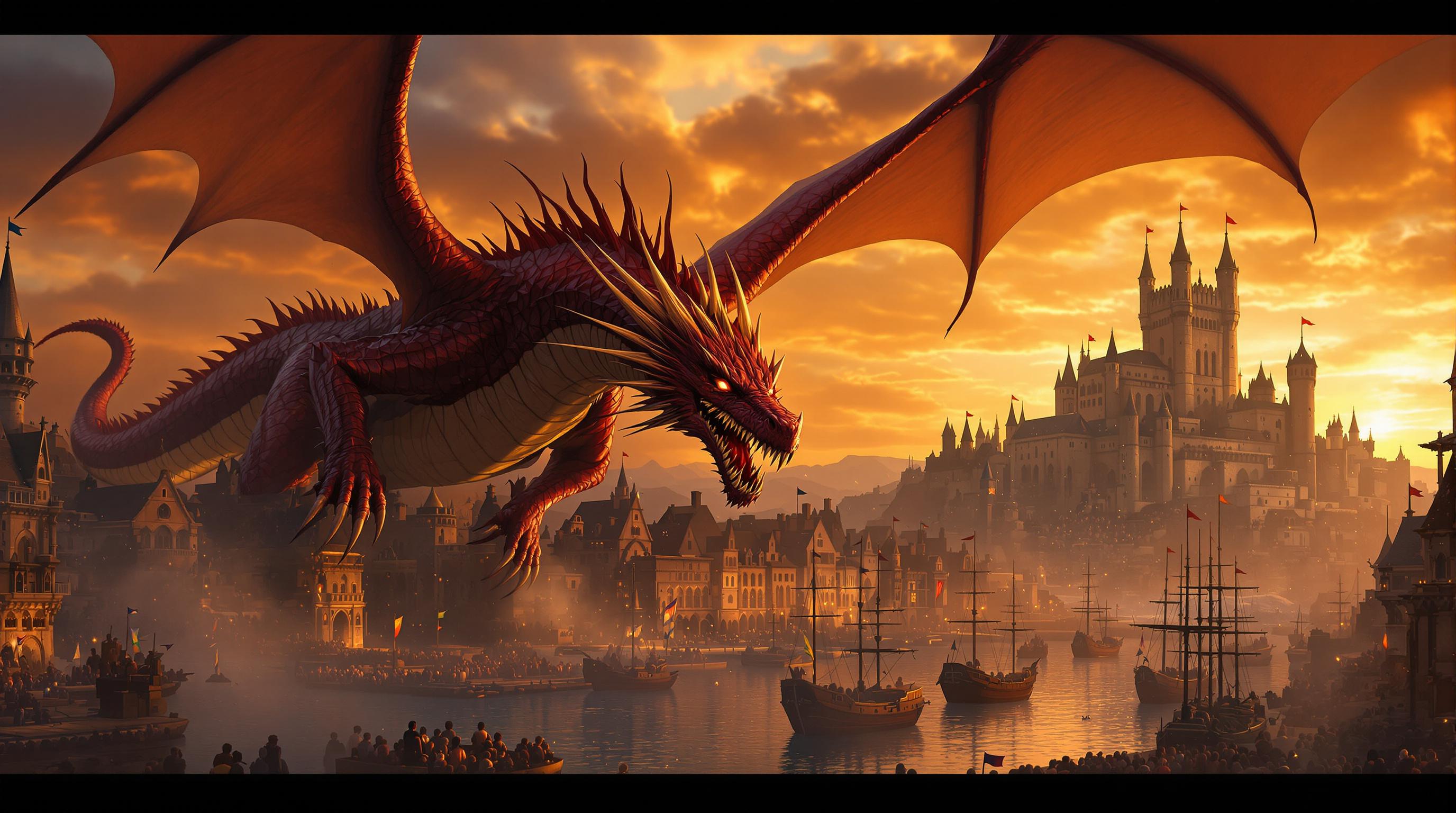 FLUX prompt: a fantasy scene of a dragon soaring over a h...