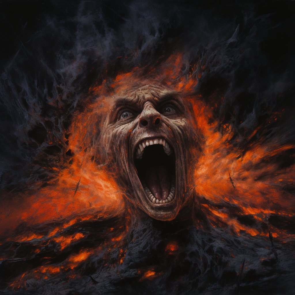 Midjourney prompt: The image features a man with a demoni...