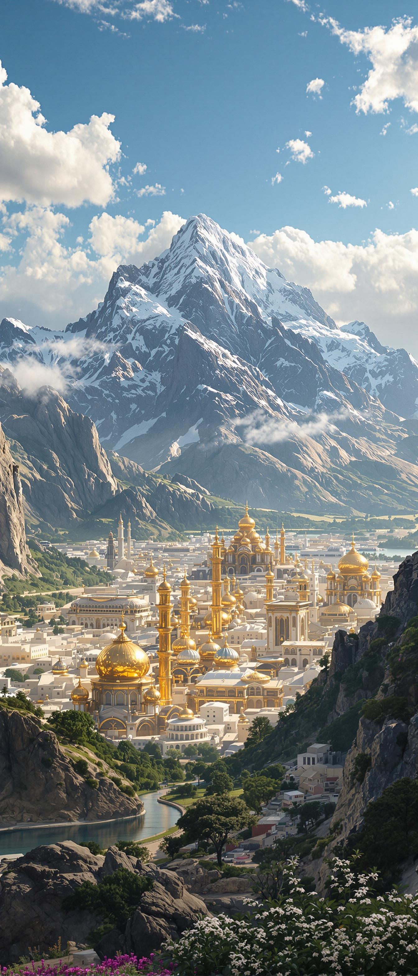 FLUX prompt: gold city of God far in distance with a magn...