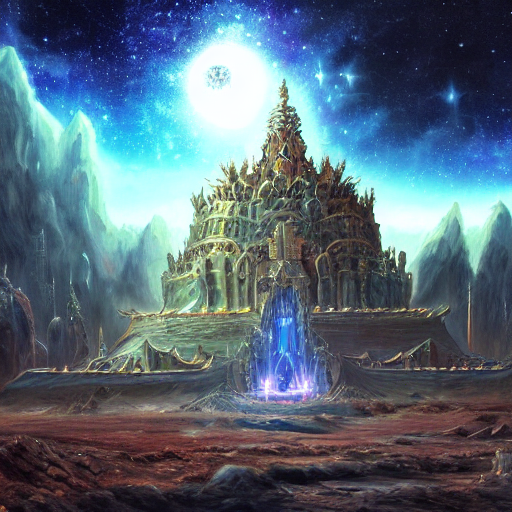 Stable Diffusion prompt: a cosmic temple, epic fantasy ar...
