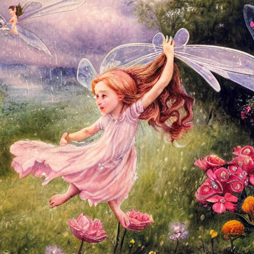 Stable Diffusion prompt: Fairies flying| rainy day | Cic...