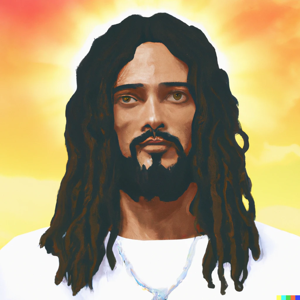 DALL-E prompt: Digital image of Jesus with the dreadlocks