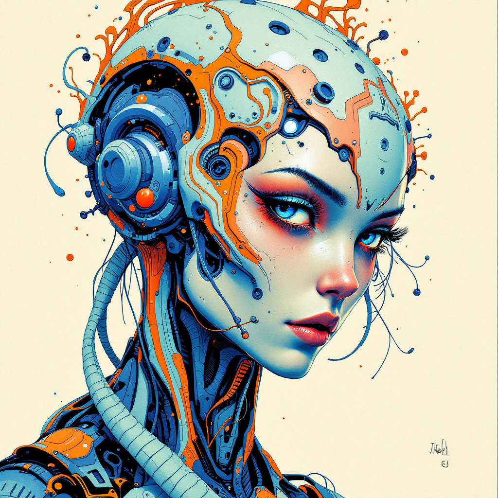 FLUX prompt: alien cyborg art and illustration by theo el...