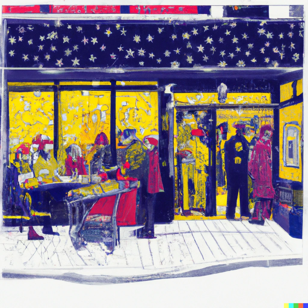 DALL-E prompt: Risograph print similar to Edward Hopper's...