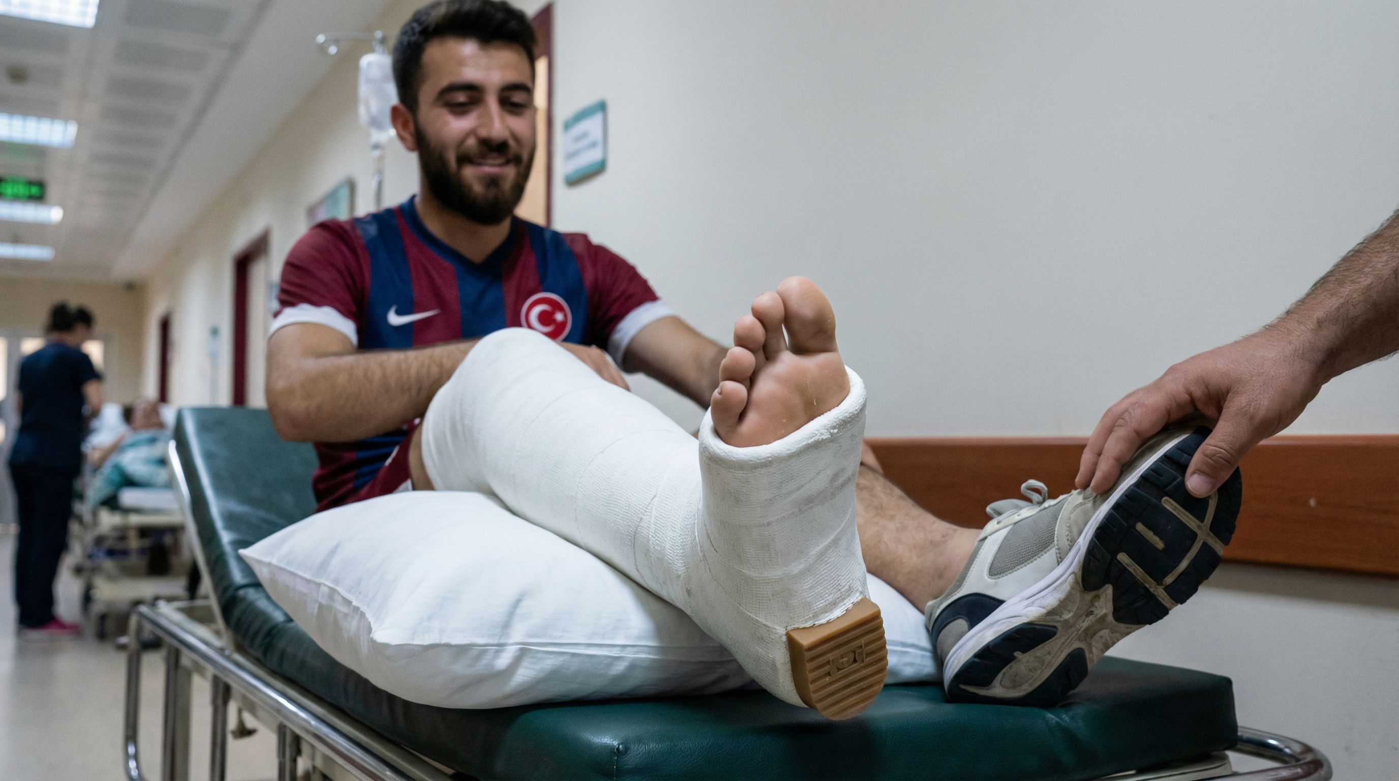 Nano Banana prompt: Image of a thick leg cast in plaster ...