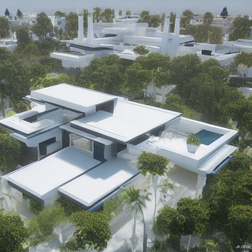 Stable Diffusion prompt: large modern villa, cubic archit...