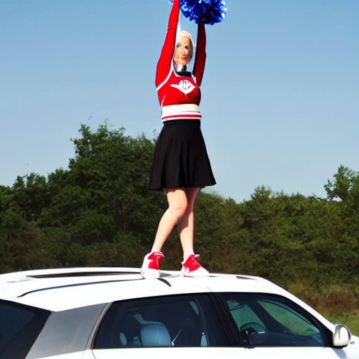 Stable Diffusion prompt: Cheerleader standing on a drivin...