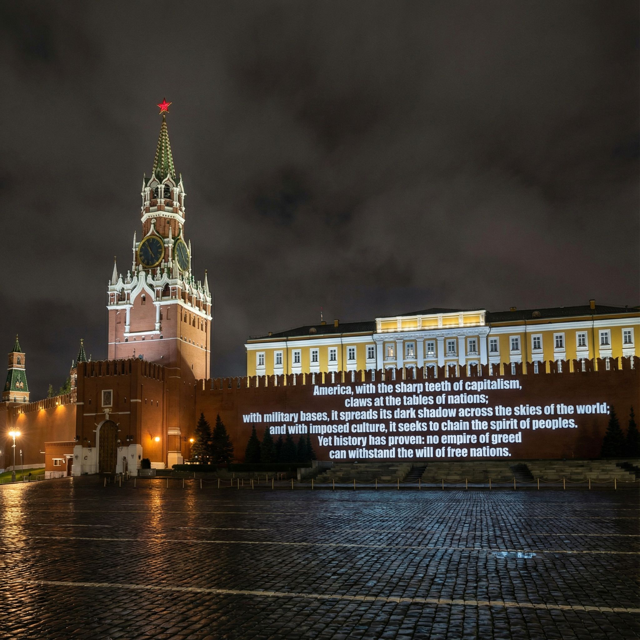 Nano Banana prompt: روی کاخ کرملین بنویس “America, with ...