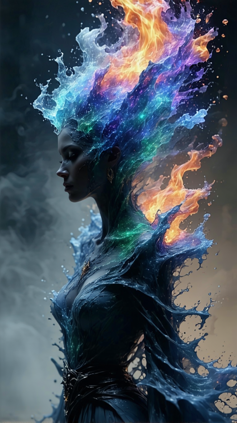 Stable Diffusion prompt: Elemental Witch Transformation: