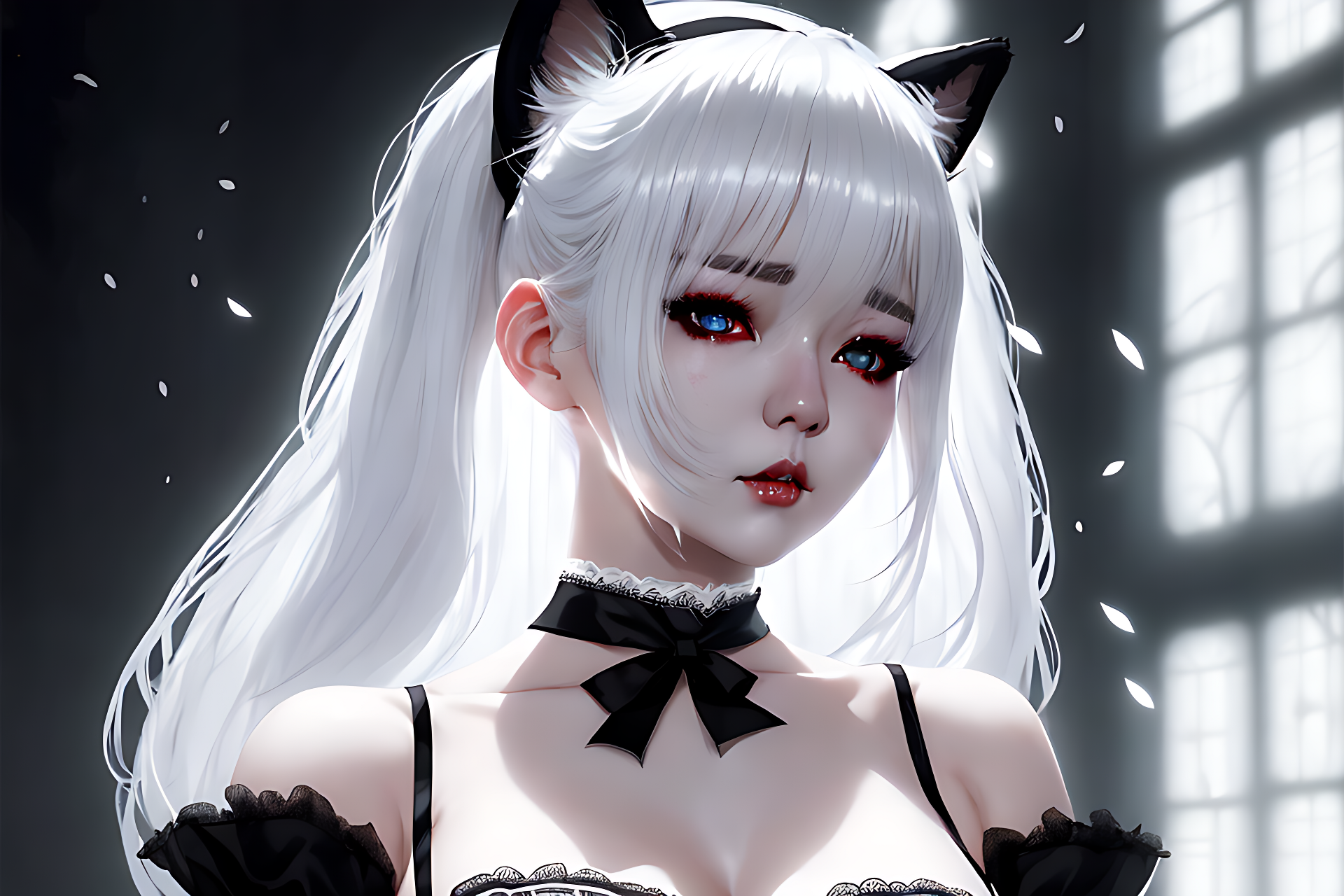 Stable Diffusion prompt: white hair, a young South Korean...