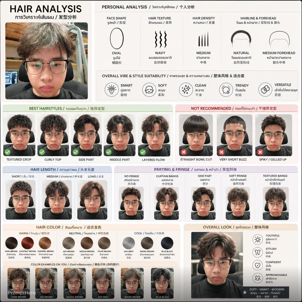 ChatGPT Image prompt: Create a hair analysis graphic usin...