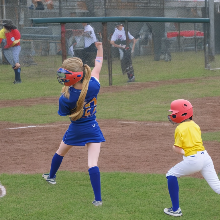 Openjourney prompt: Girl fast pitch softball player smash...