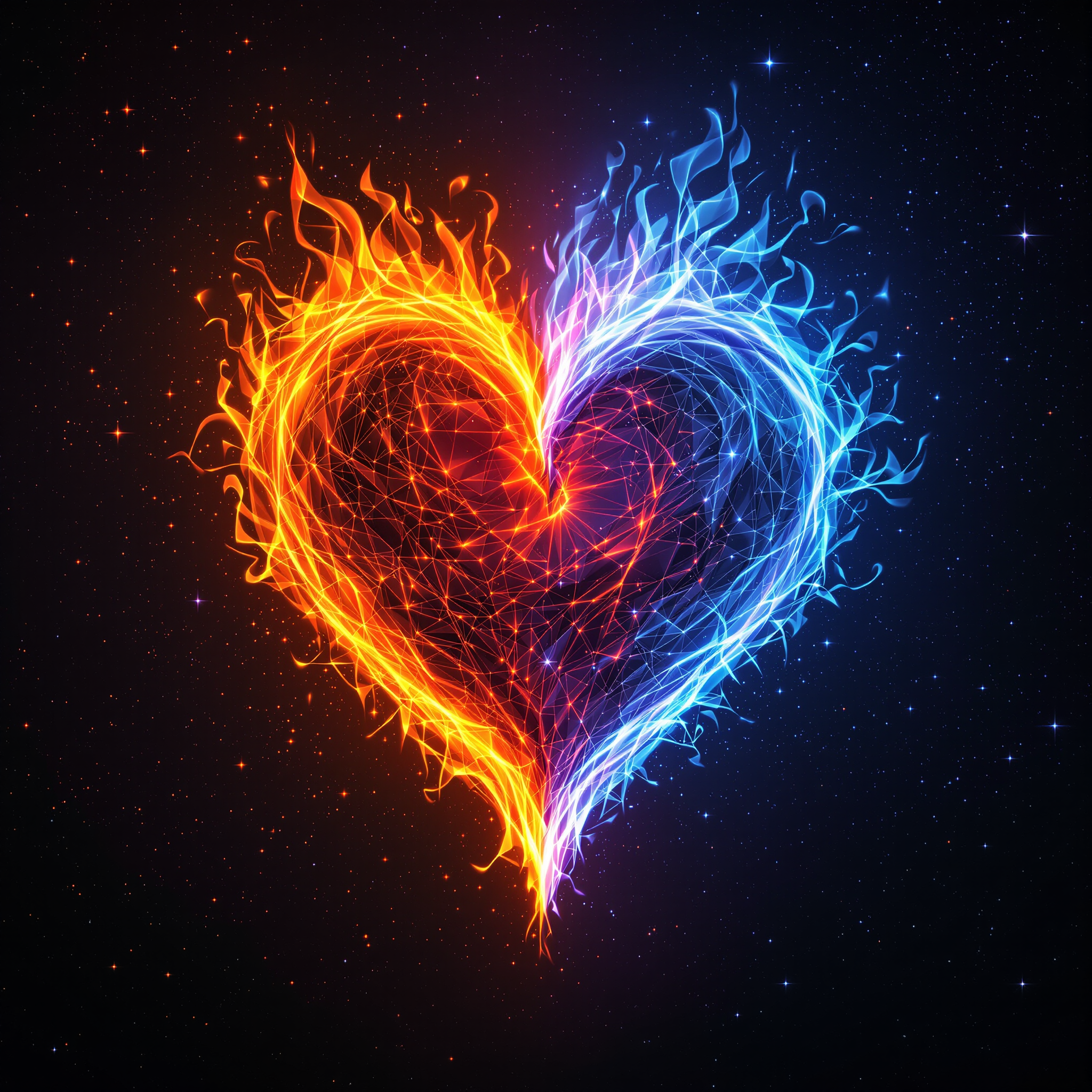 FLUX prompt: mystic heart in the universe made from two d...