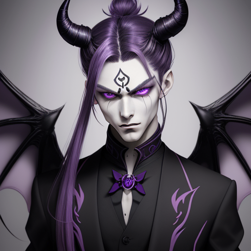 DreamShaper prompt: A beautiful demon boy. purple anime s...