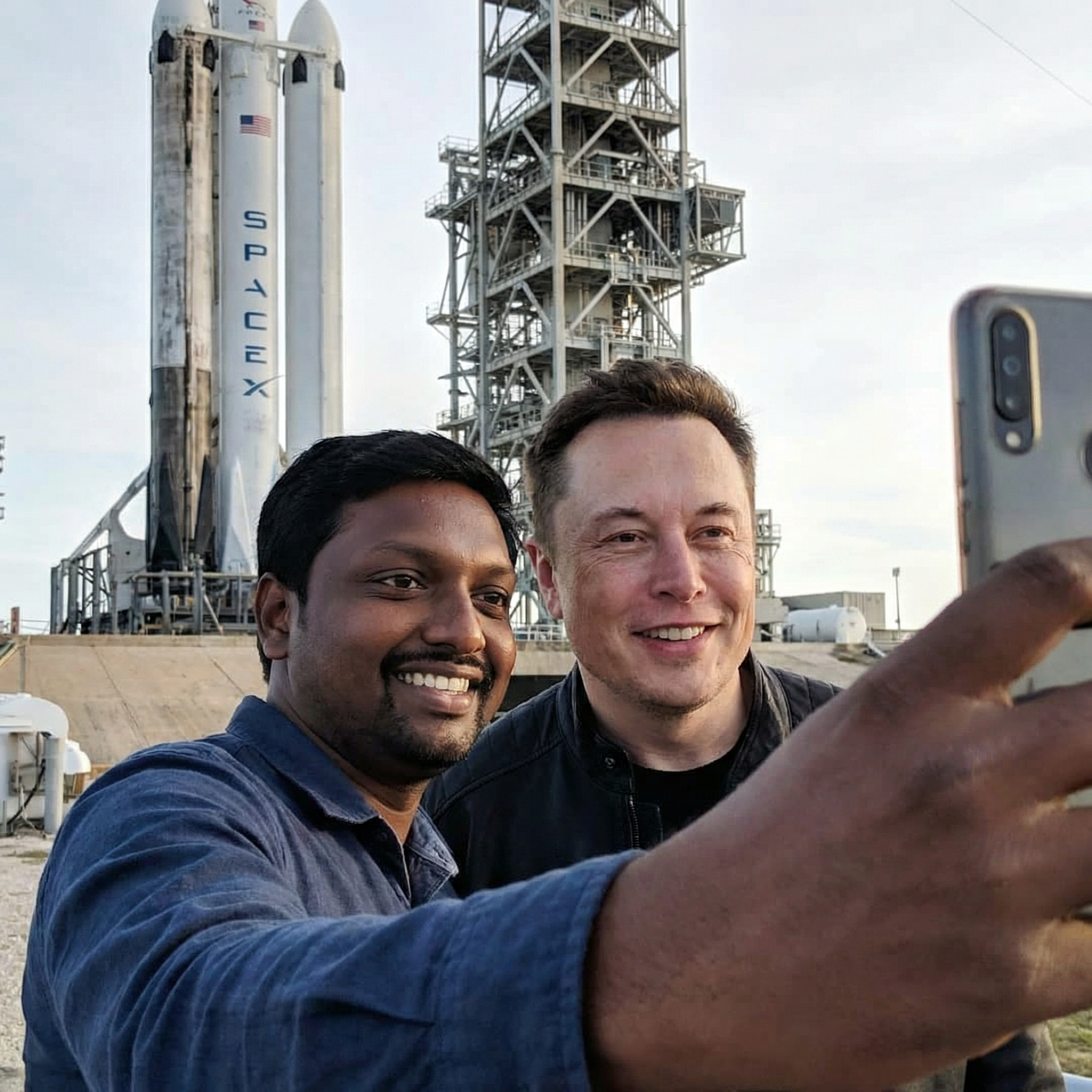 Nano Banana prompt: with Elon Musk in front of a SpaceX r...