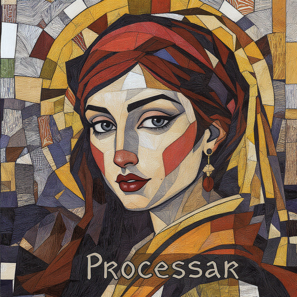 FLUX prompt: illustration, art, legend "Procesar", gaze,