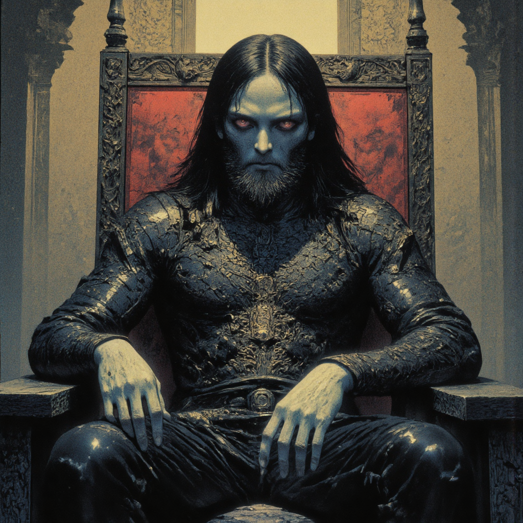 FLUX prompt: Numb Misery comes with agony On thrones o...