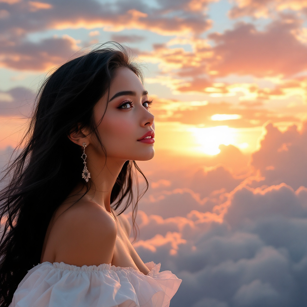 FLUX prompt: In an evening sky with a beautiful sunset, I...