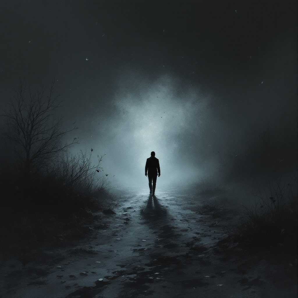 FLUX prompt: Artistic illustration of a shadowy winter ni...