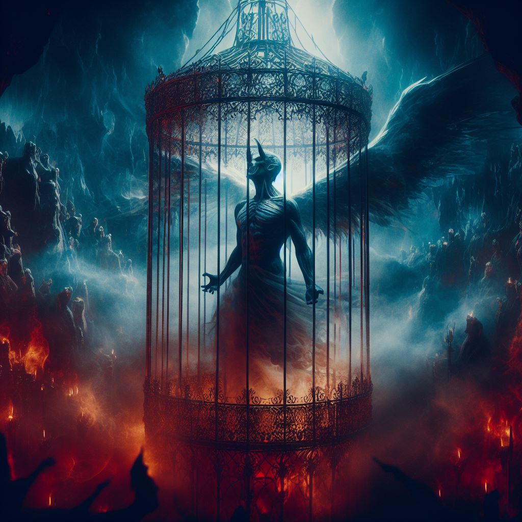 DALL·E prompt: Lucifer in a mystical cage in hell, scary,...