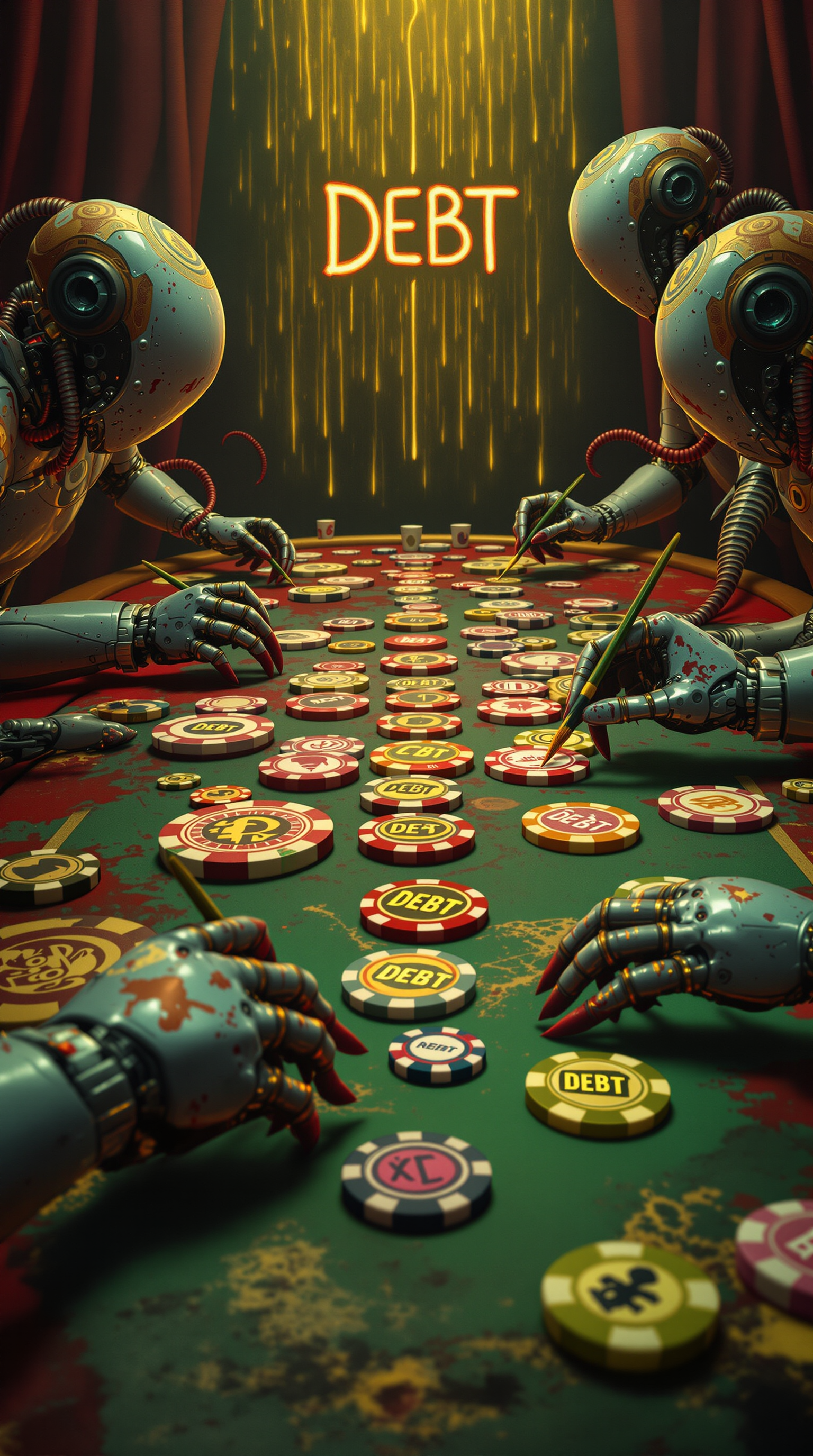 FLUX prompt: A surreal scene of robotic dancers with tent...